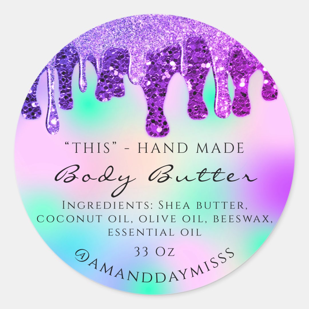 Body Butter Handmade Packaging Glitter Drip Violet Classic Round ...