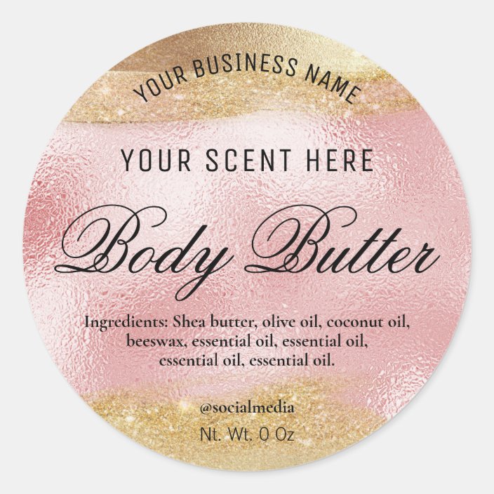 Body Butter Labels Pink With Gold Ink | Zazzle