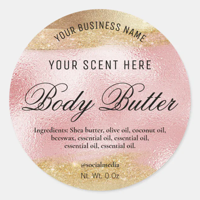 Body Butter Labels Pink With Gold Ink | Zazzle