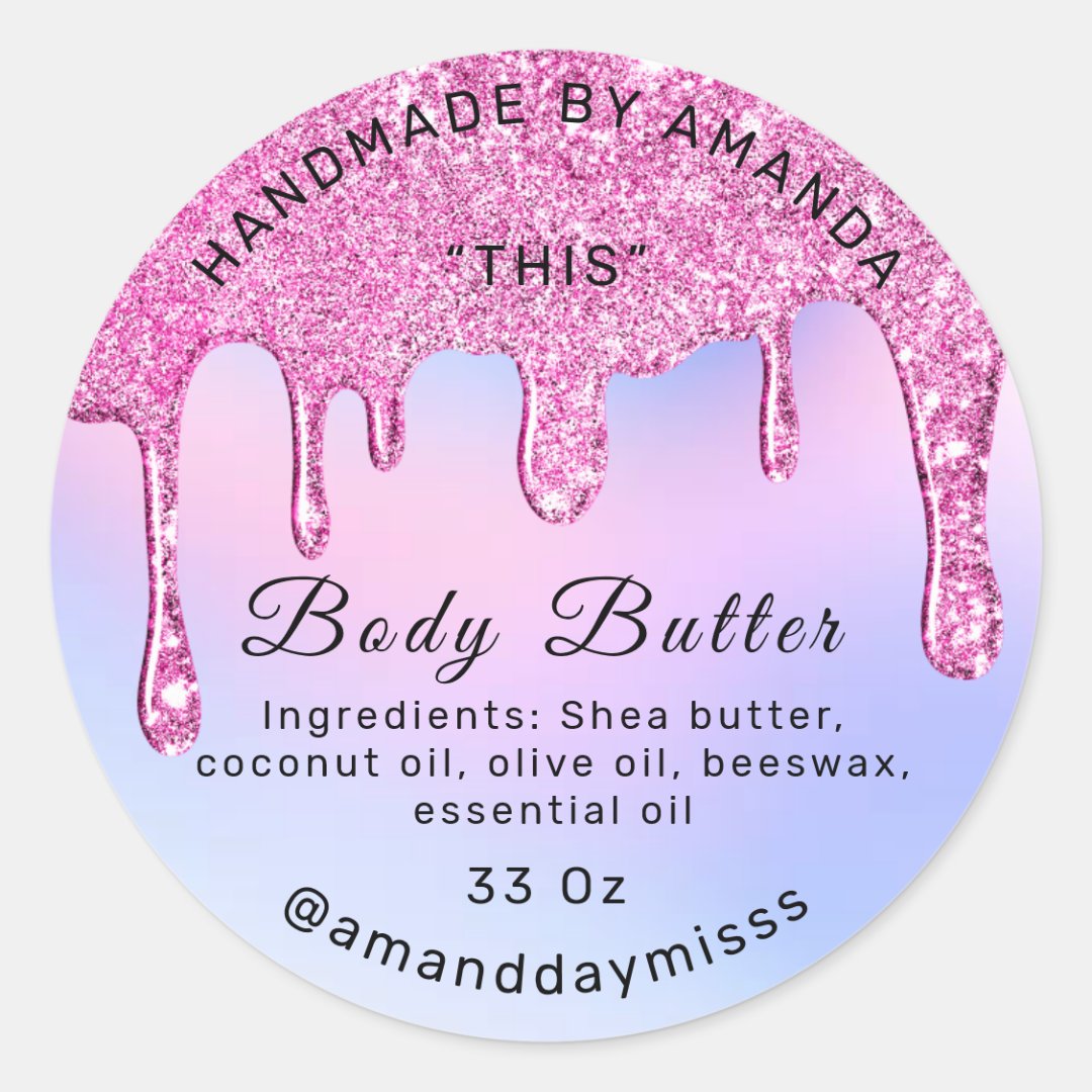 Body Butter Packaging Pink Drips Holographic White Classic Round ...