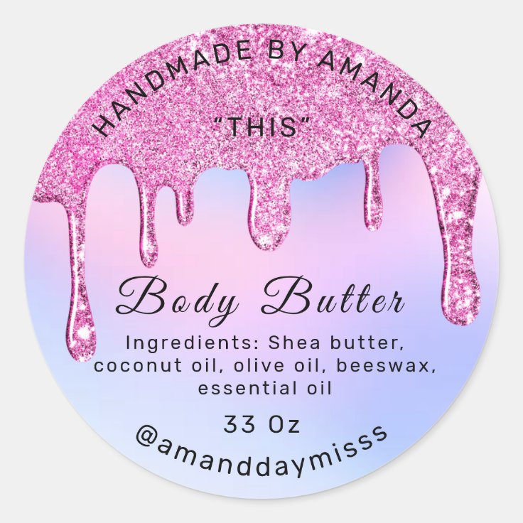 Body Butter Packaging Pink Drips Holographic White Classic Round ...
