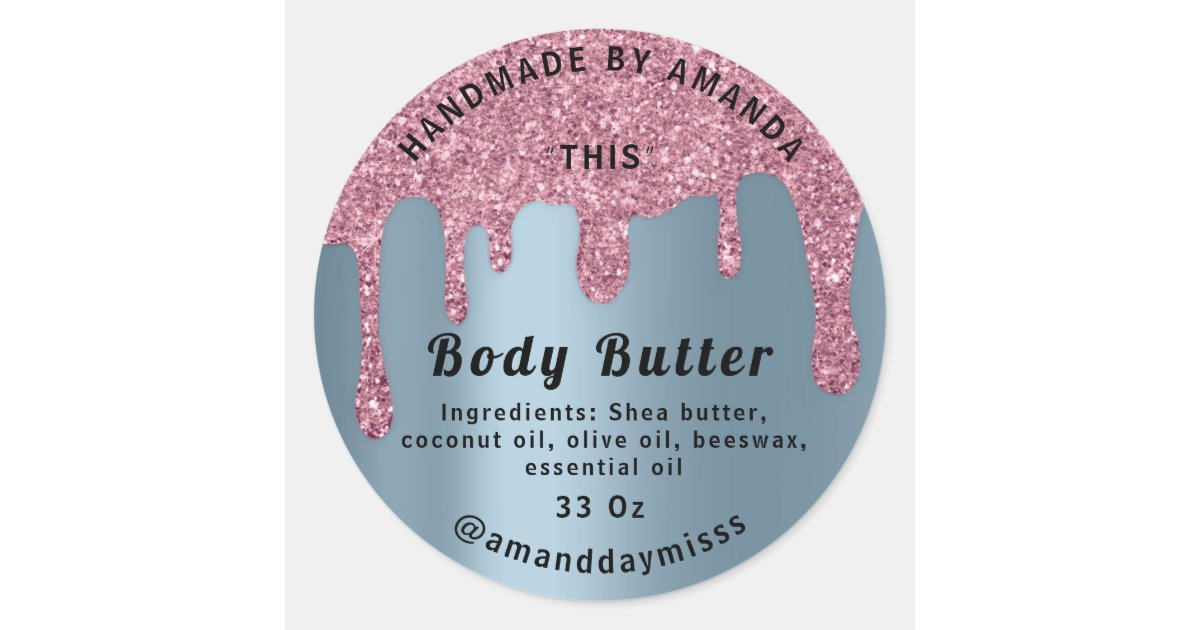 Body Butter Packaging Shop Drips Pink Blue Classic Round Sticker | Zazzle