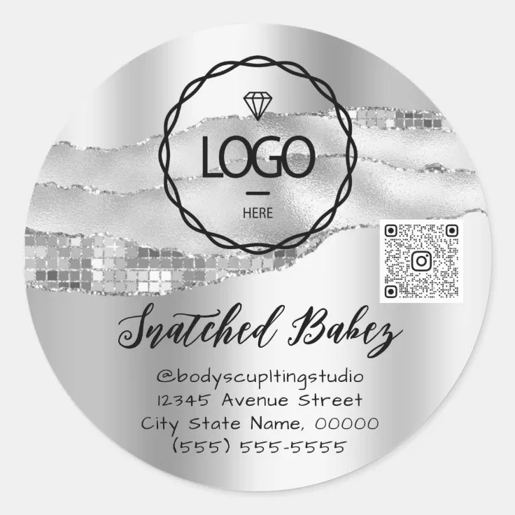 Body Care Sculpting Cosmetics Logo QR Code Silver Classic Round Sticker ...