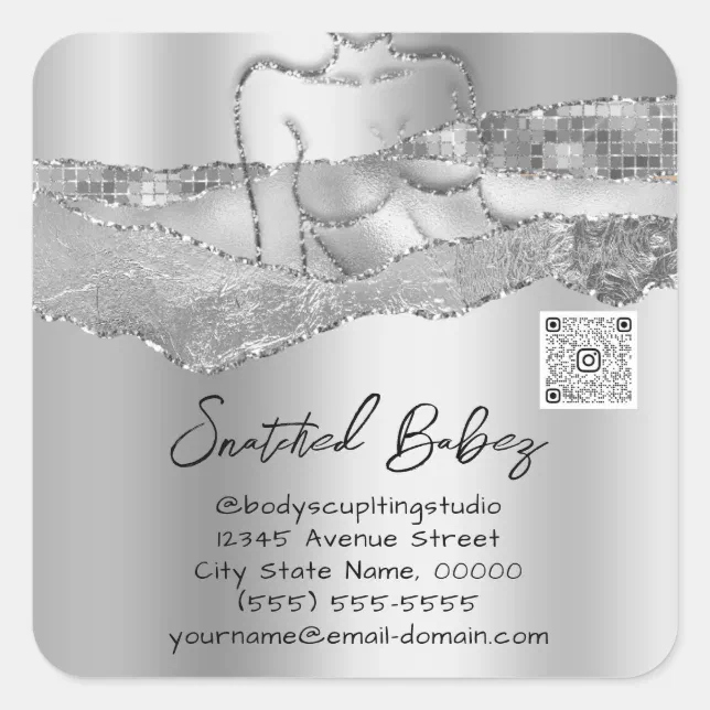Body Care Sculpting Cosmetics Logo QR Code Silver Square Sticker | Zazzle