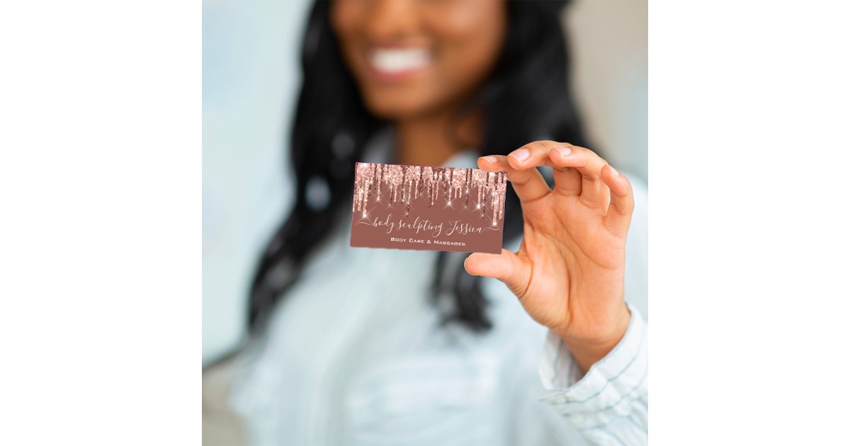 Body Care Sculpting QRCode Logo Rose Glitter Skin Business Card | Zazzle