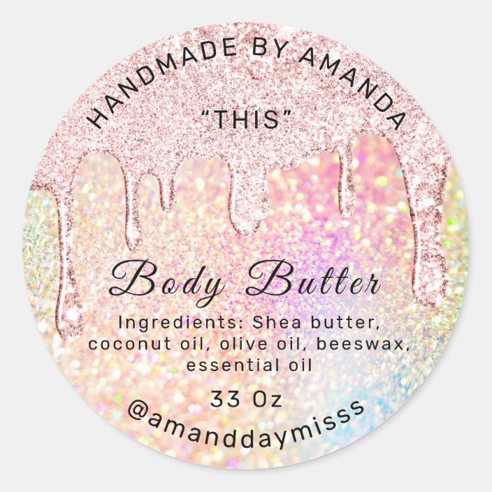 Body Cosmetics Packaging Rose Drips Holograph Classic Round Sticker ...