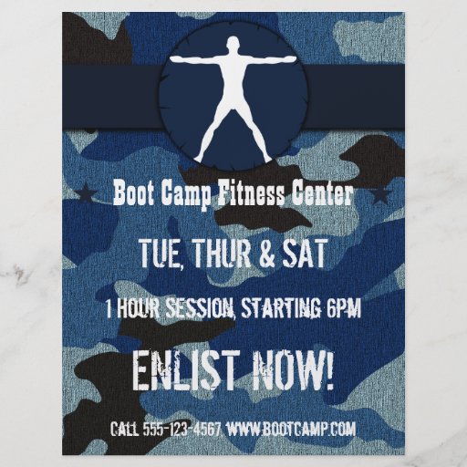 Body Madness Fitness Blue Camo Boot Camp Flyers Flyer Design | Zazzle