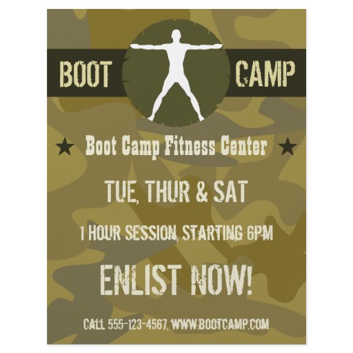 Body Madness Green Camo Boot Camp Fitness Flyers Full Color Flyer | Zazzle