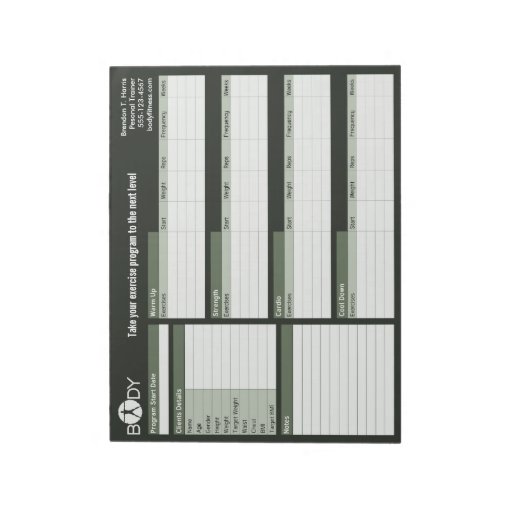 Body Madness Personal Trainer Workout Log Notepad | Zazzle