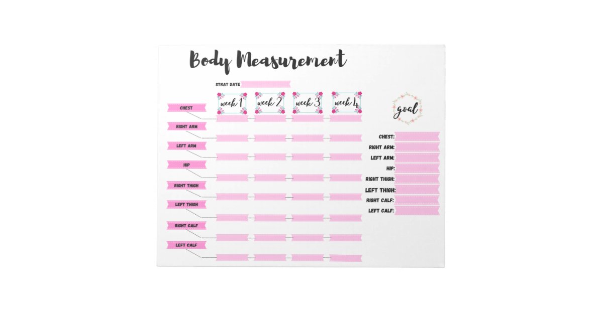 Body Measurements Tracker Notepad | Zazzle