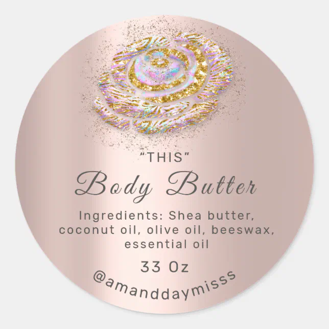 Body Oil Butter Packaging Holograph Gold Rose Classic Round Sticker ...