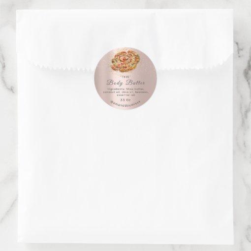 Body Oil Butter Packaging Rose Gold Flower Classic Round Sticker | Zazzle