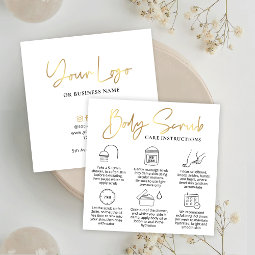 Body Scrub Application Guide White & Gold Logo Square Business Card ...