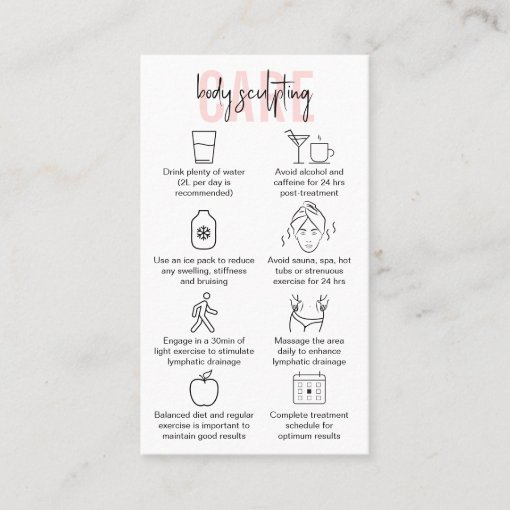 Body Sculpting Aftercare Instructions Pink Salon Business Card | Zazzle