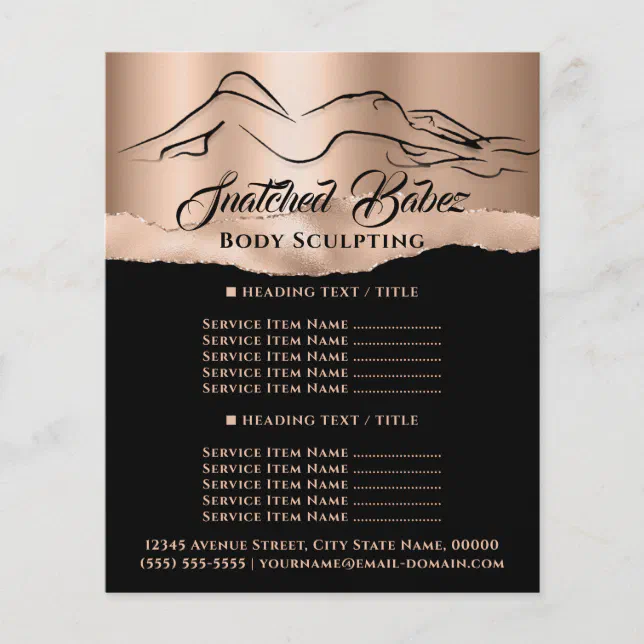 Body Sculpting Building Logo Rose SkinPrice List Flyer | Zazzle