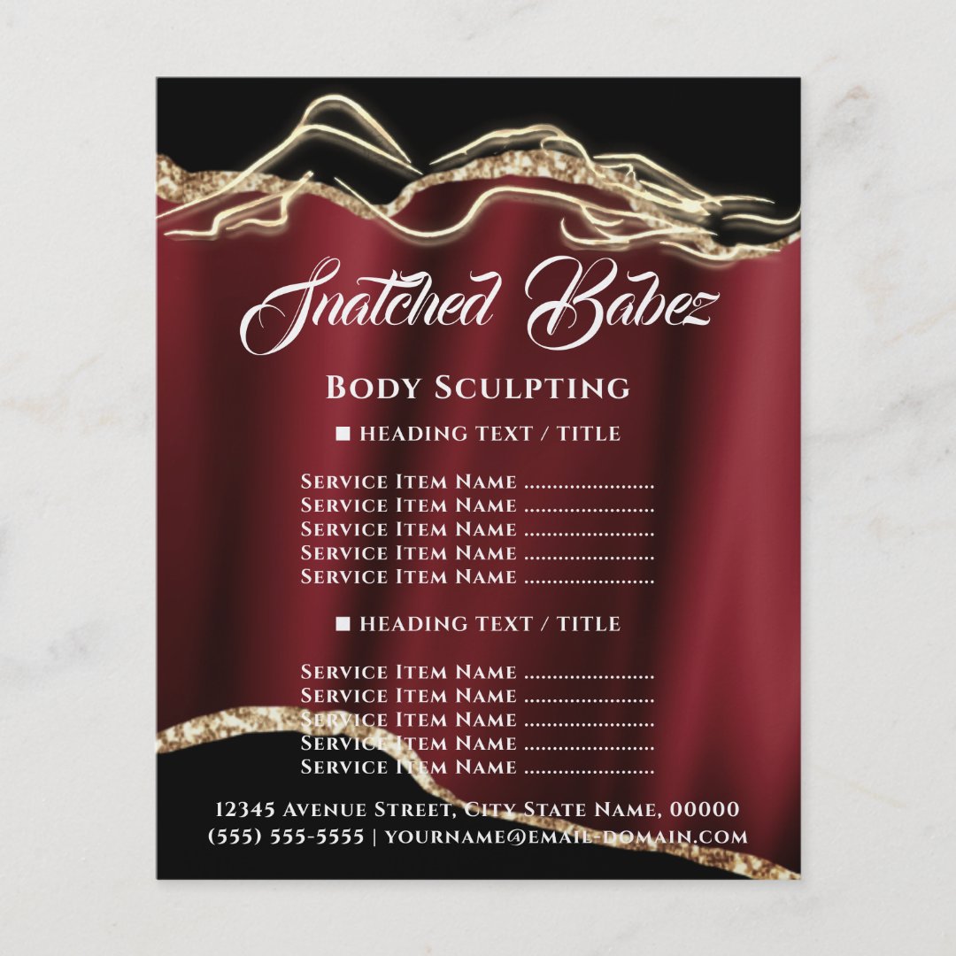 Body Sculpting Logo Red Gold Price List Flyer | Zazzle
