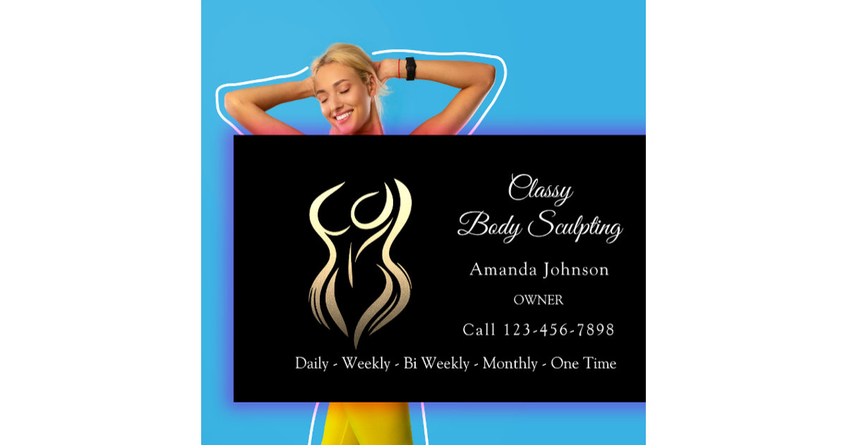 Body Shaping Sculpting Massage Gold Logo QR Black Business Card | Zazzle