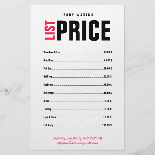 Body Waxing Wax Boutique Bold Black Pink Lettering Flyer | Zazzle.com