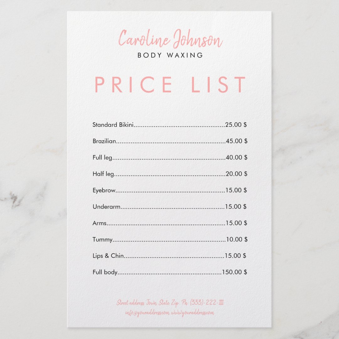 Body Waxing Wax Boutique Minimal Text Design Flyer | Zazzle