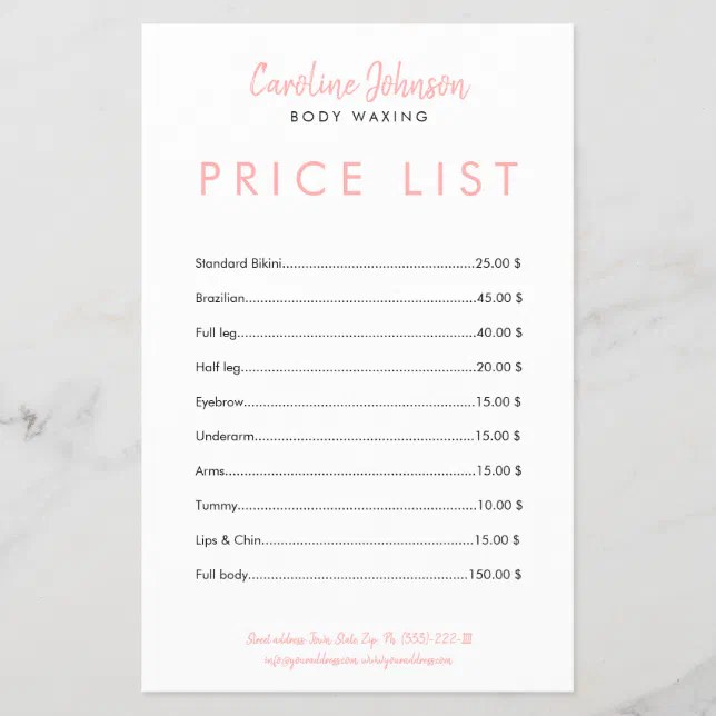 Body Waxing Wax Boutique Minimal Text Design Flyer | Zazzle