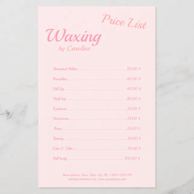 Body Waxing Wax Boutique Simple Pink Flyer | Zazzle