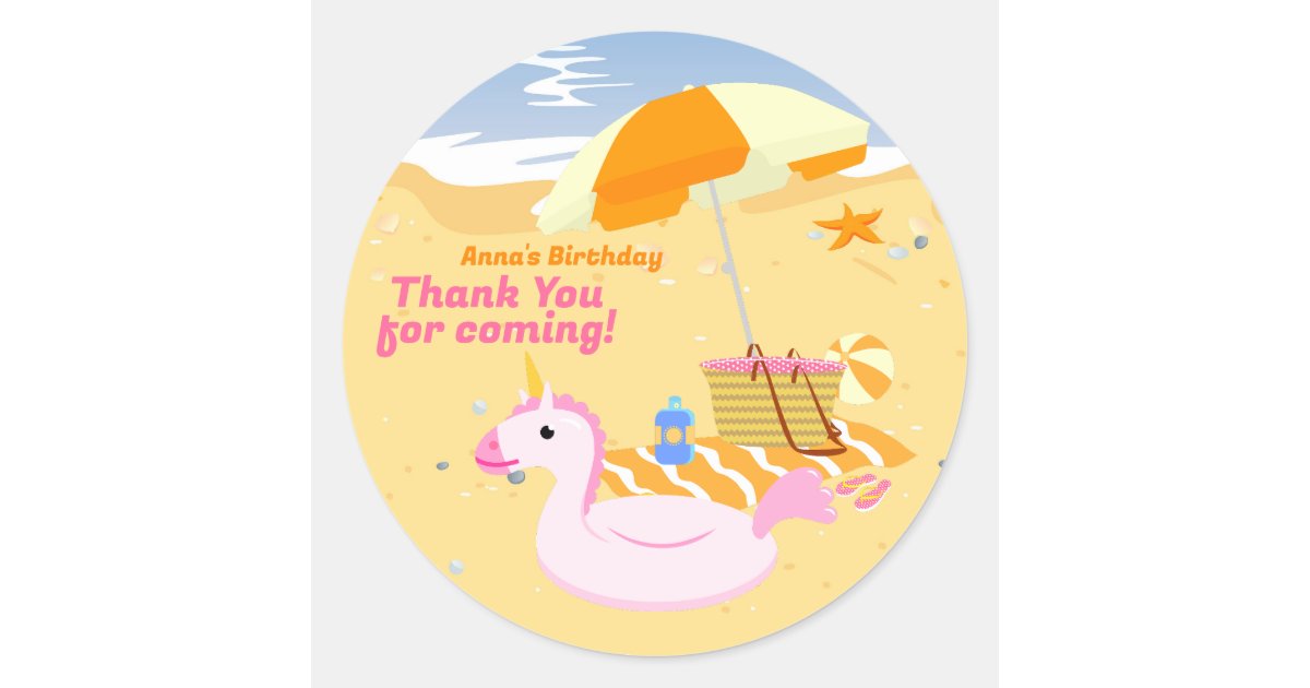 Bodyboard girl fun beach birthday party classic round sticker | Zazzle