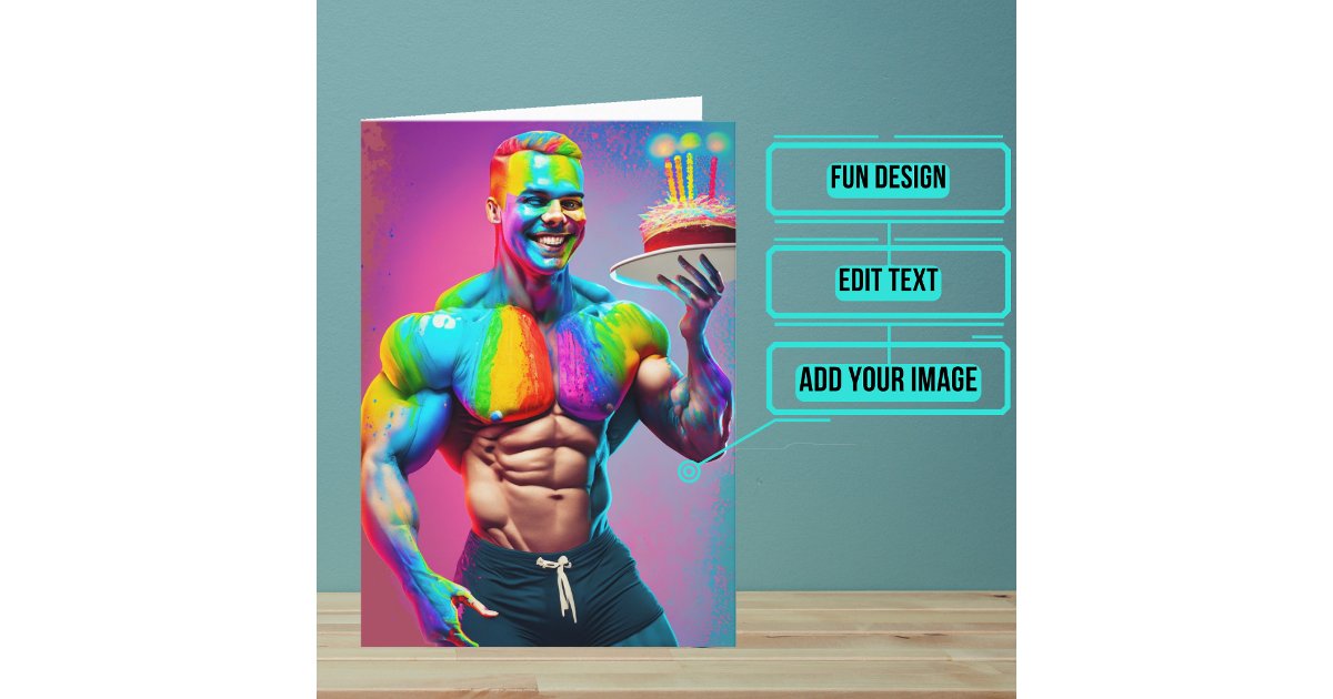 Bodybuilder Gay Birthday Card | Zazzle