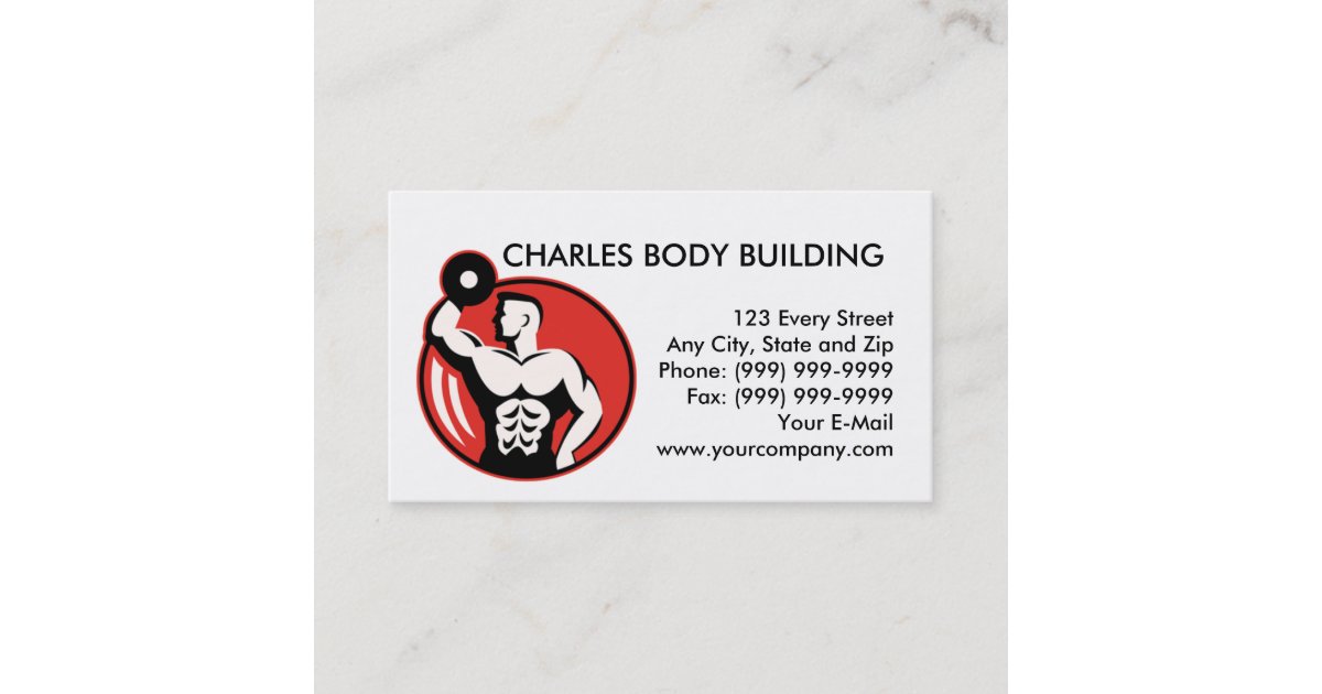 bodybuilder lifting dumbbell weights business card | Zazzle