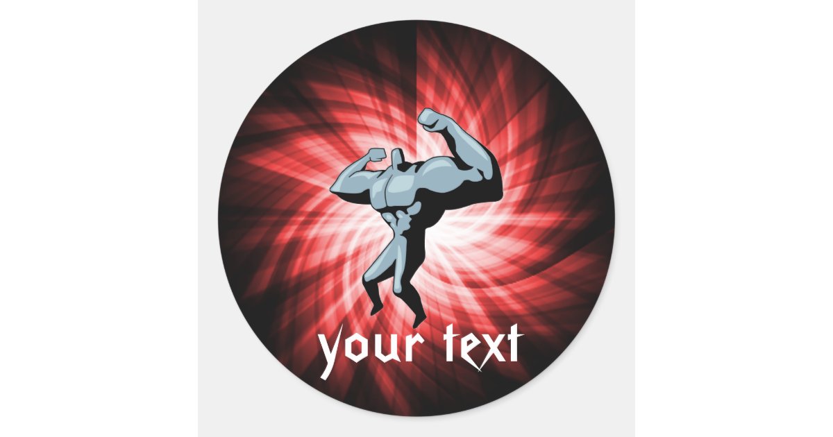 Bodybuilder; red classic round sticker | Zazzle