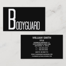 Bodyguard Black and White Business Card | Zazzle