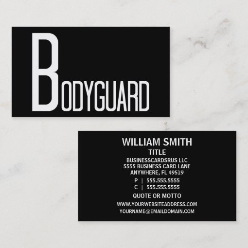 Bodyguard Black and White Business Card | Zazzle