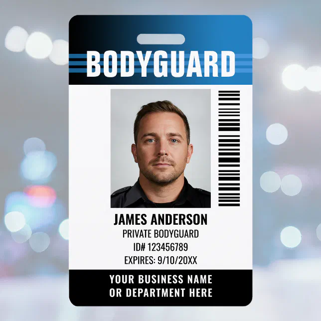 Bodyguard Security Guard ID Photo Logo Blue Custom Badge | Zazzle