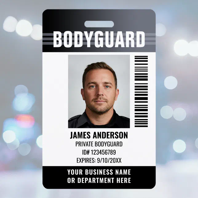 Bodyguard Security Guard ID Photo Logo Gray Custom Badge | Zazzle