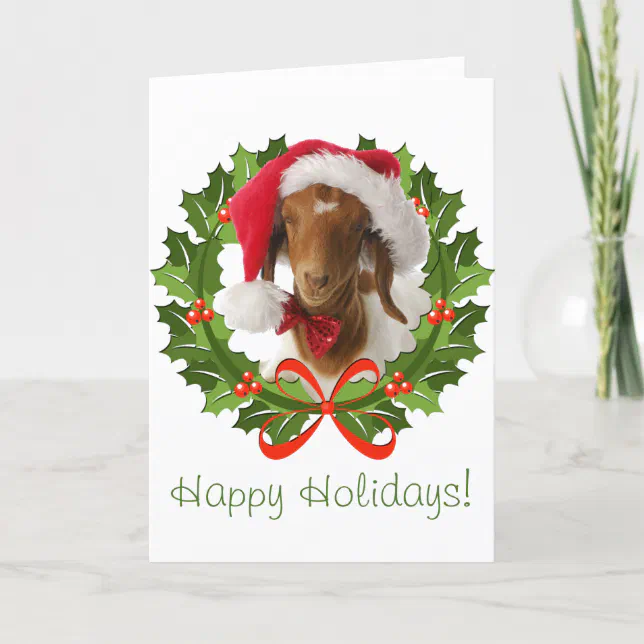 Boer Goat Happy Holidays in Wreath Holiday Card | Zazzle