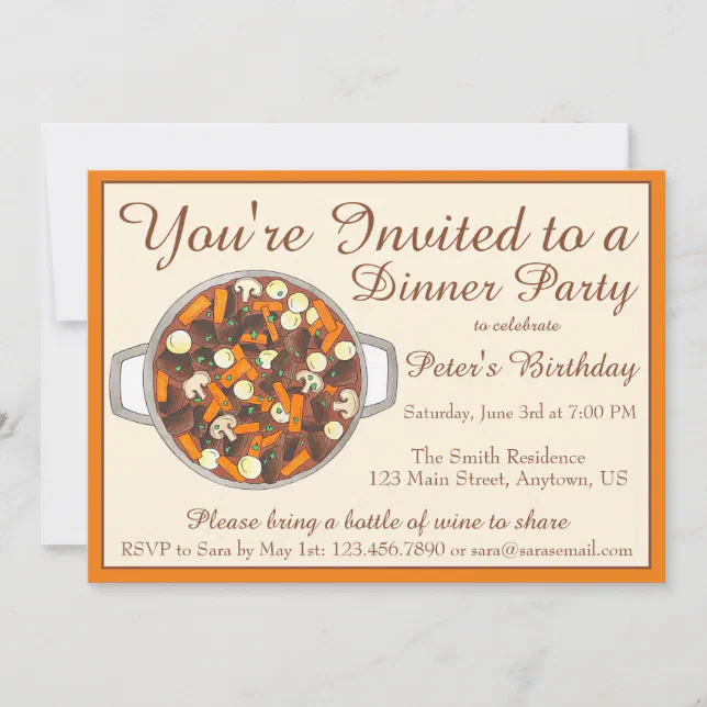 Boeuf Bourguignon Beef Stew Dinner Party Potluck Invitation | Zazzle