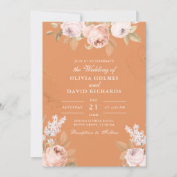 Bohemian Apricot Peonies Wedding Invitation | Zazzle