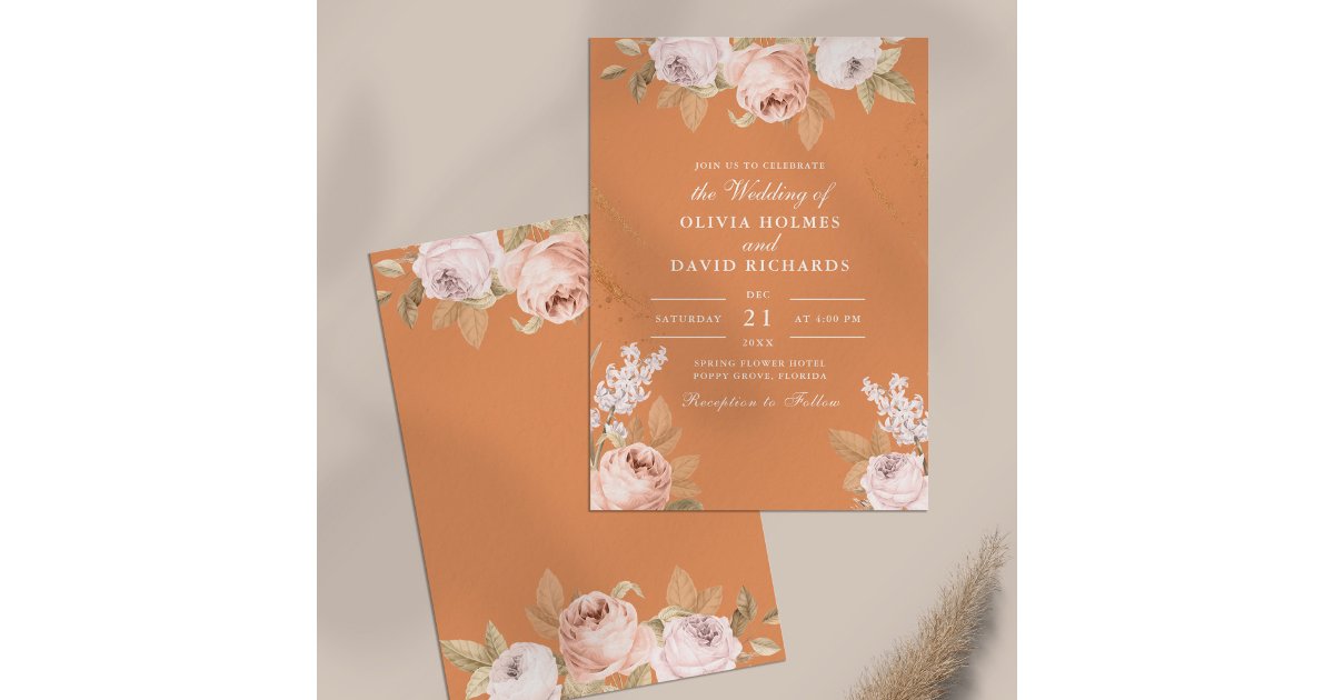 Bohemian Apricot Peonies Wedding Invitation | Zazzle