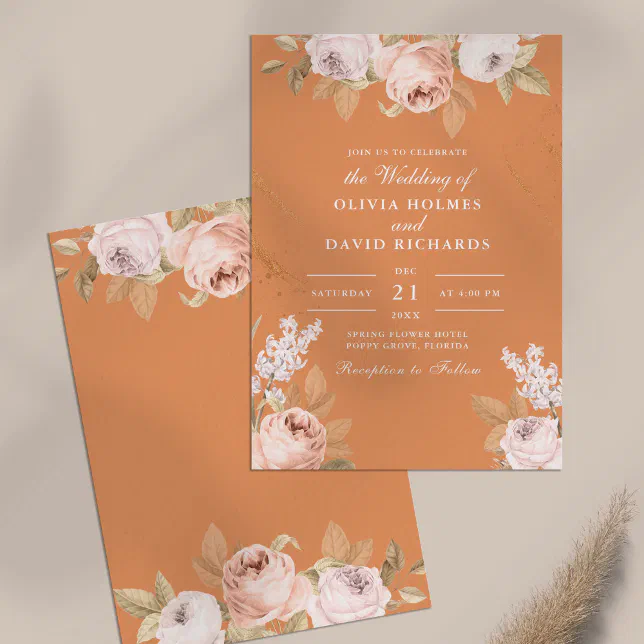 Bohemian Apricot Peonies Wedding Invitation | Zazzle