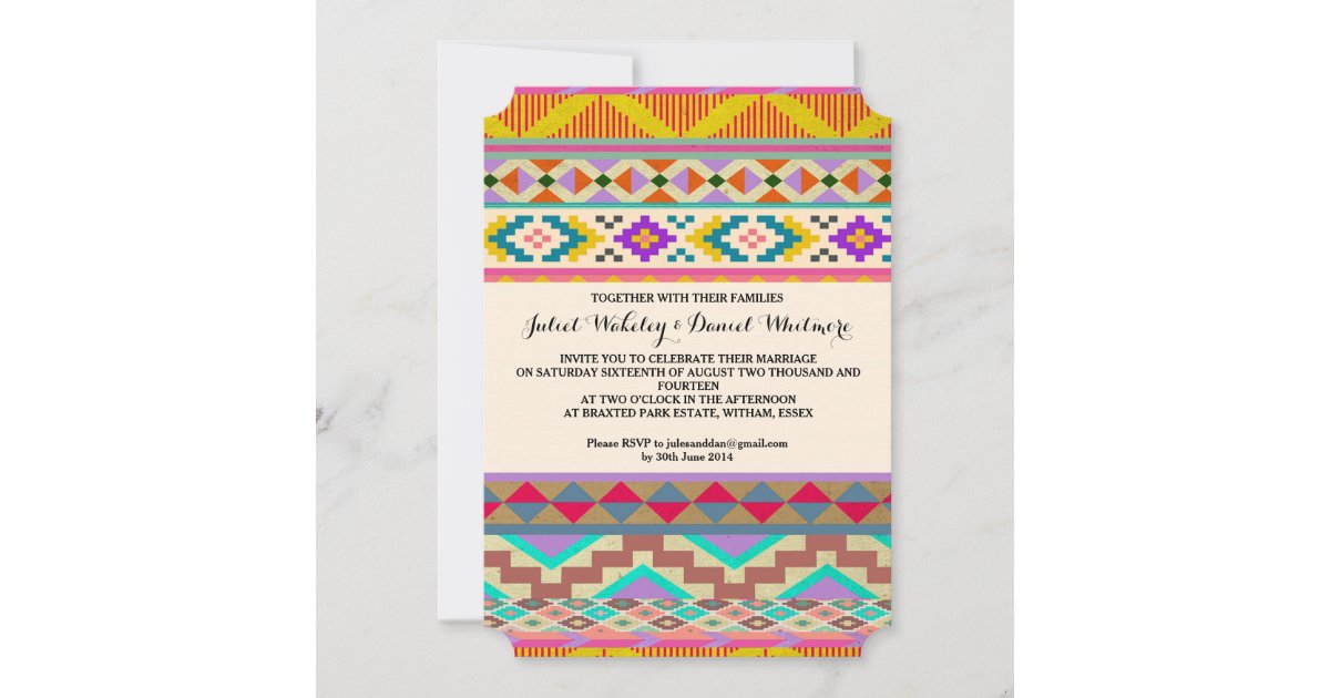 Bohemian Aztec Ikat Wedding Invitation | Zazzle
