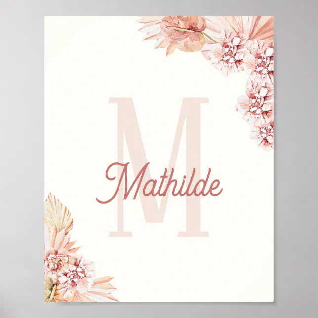Bohemian Baby Girl Initial Monogram Name Nursery Poster | Zazzle
