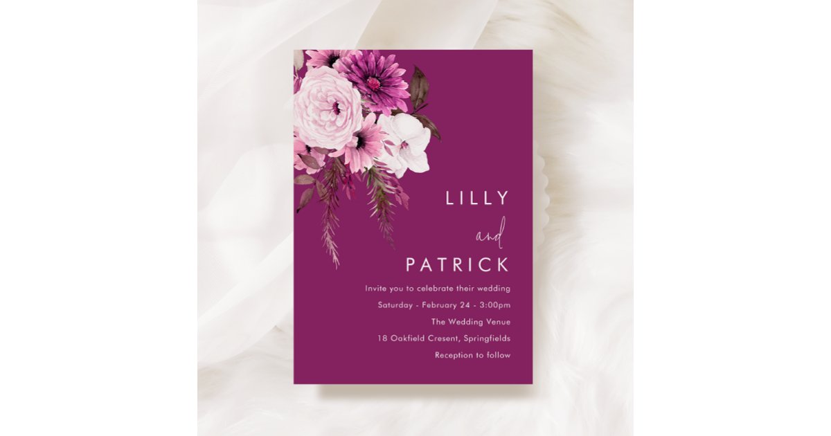 Bohemian Blush & Berry Floral Wedding Invitation | Zazzle