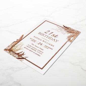 Bohemian Boho 21st Birthday Party Rose Gold Foil Invitation | Zazzle