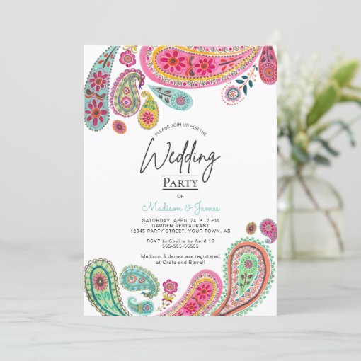Bohemian Boho Chic pink Indian Paisley Wedding Invitation | Zazzle