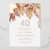 Bohemian Boho Floral 40th Birthday Party Rose Gold Foil Invitation | Zazzle