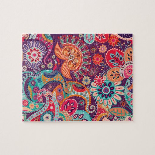 Bohemian Boho MOD Hippy Chic Flower Pattern Jigsaw Puzzle | Zazzle