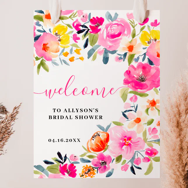 Bohemian bold floral watercolor bridal welcome poster | Zazzle