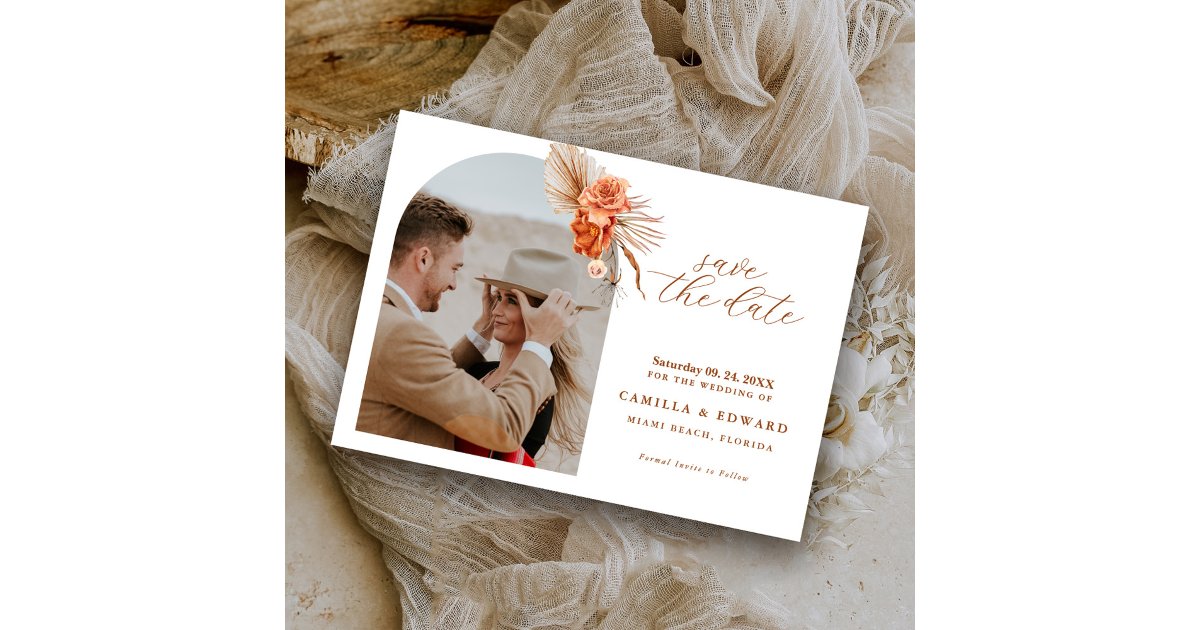 Bohemian Burnt-Orange Floral Rustic Wedding Save The Date | Zazzle