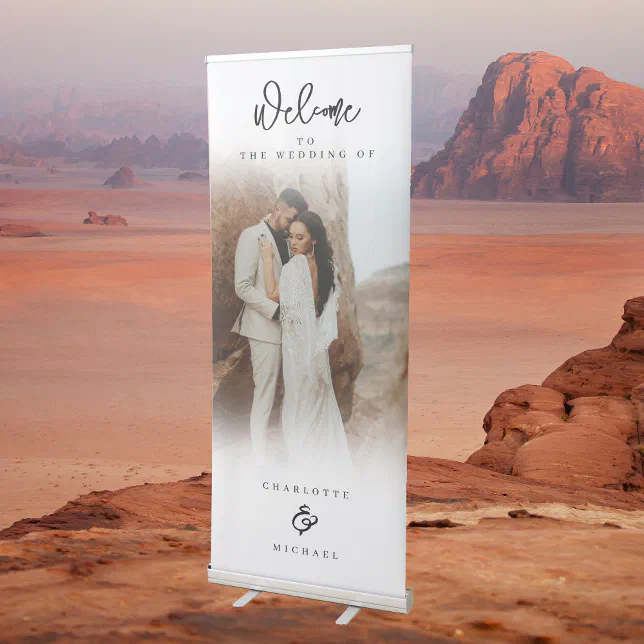Bohemian Calligraphy Wedding Welcome Retractable Banner | Zazzle