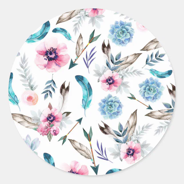 Bohemian Chic Floral Boho Girls Birthday Party Classic Round Sticker ...