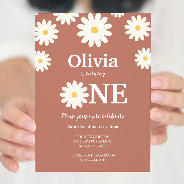 Bohemian Daisy Floral 1st Birthday Party Invitation | Zazzle